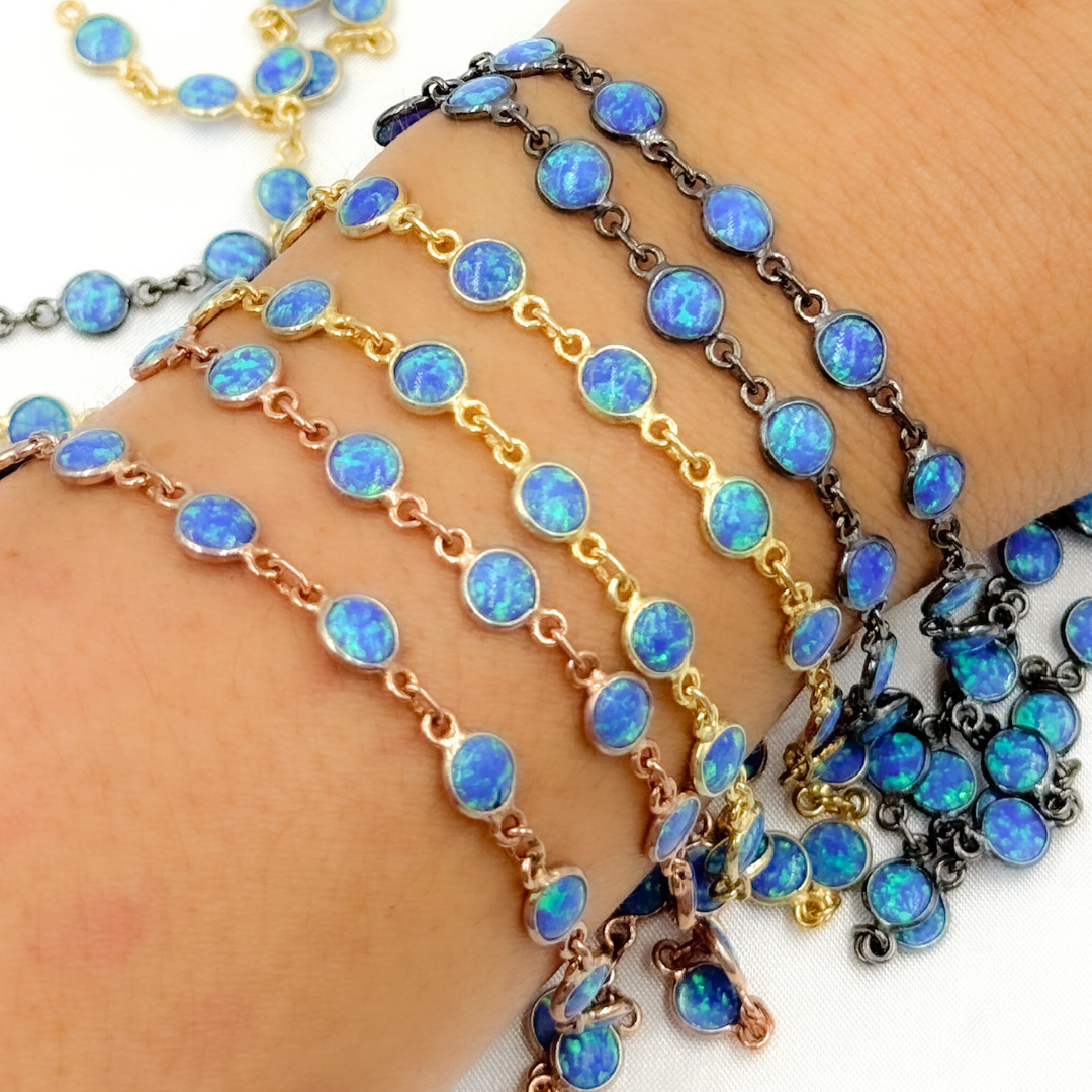 Created Blue Opal Round Shape Connected Chain. CBO9