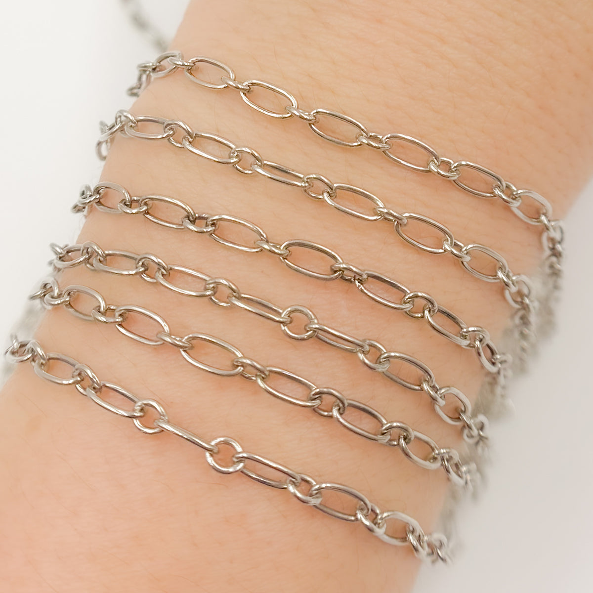 Oxidized Sterling Silver Smooth Long and Short Link Chain